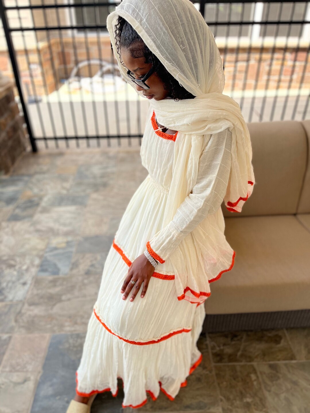 Cute Ethiopian Dress Matching Netela Scarf Shaw Handwoven Habesha Kemis ...