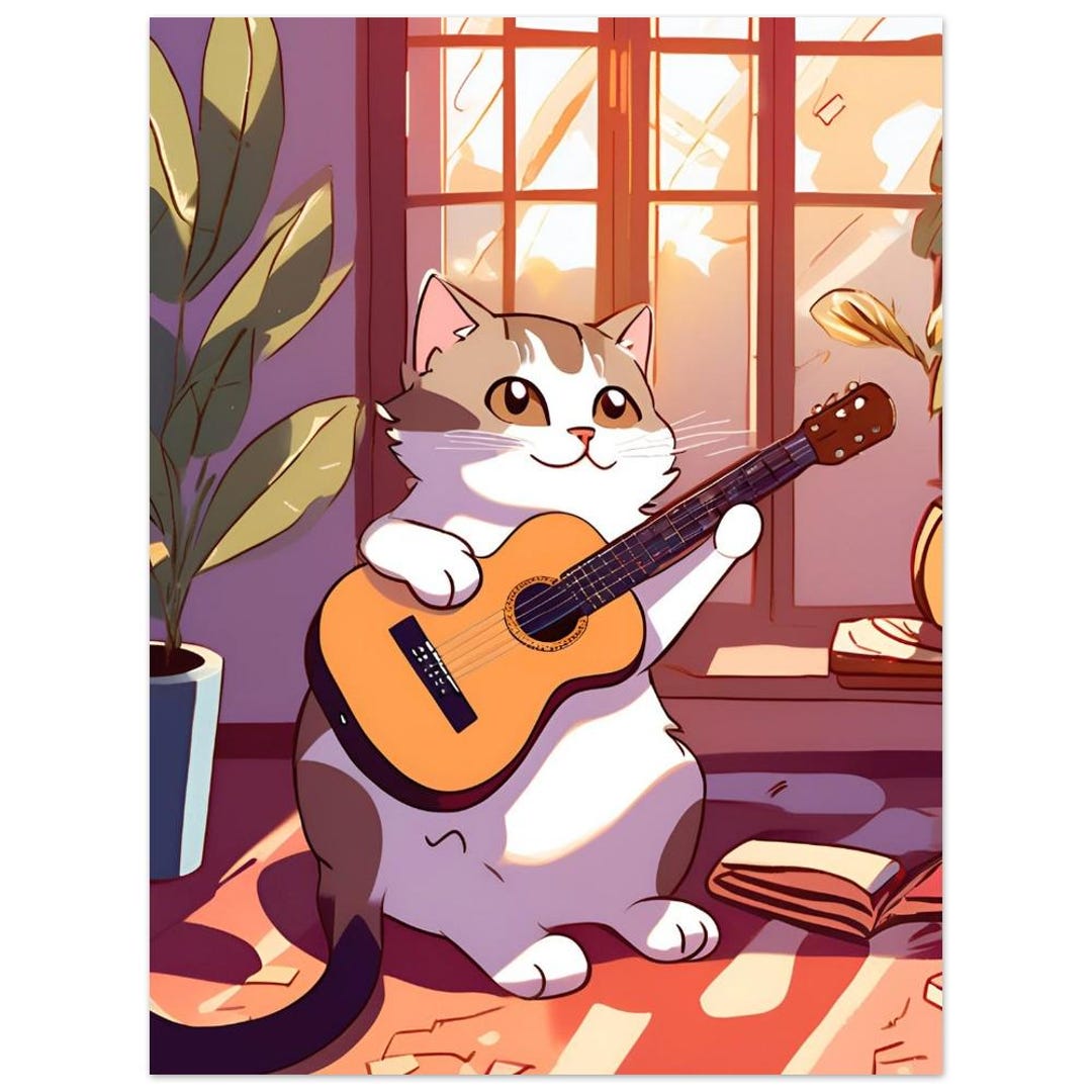 Cat Playing a Guitar Poster, Music, Animals, Artistic, Cute, Songs ...