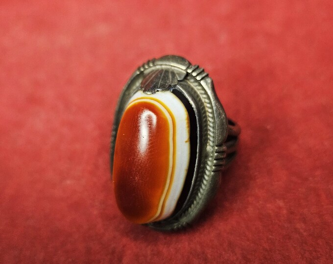 Warlock Power Ring: Banded Agate, Vintage Silver, Occult Talisman - Etsy