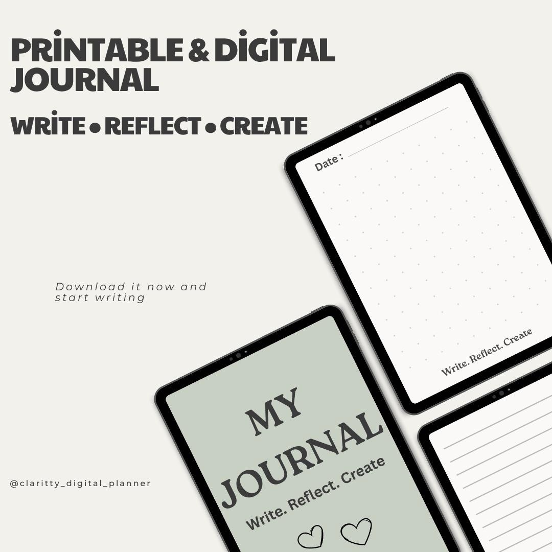 Sage Green Journal: Minimalist Printable Writing Notebook (digital ...
