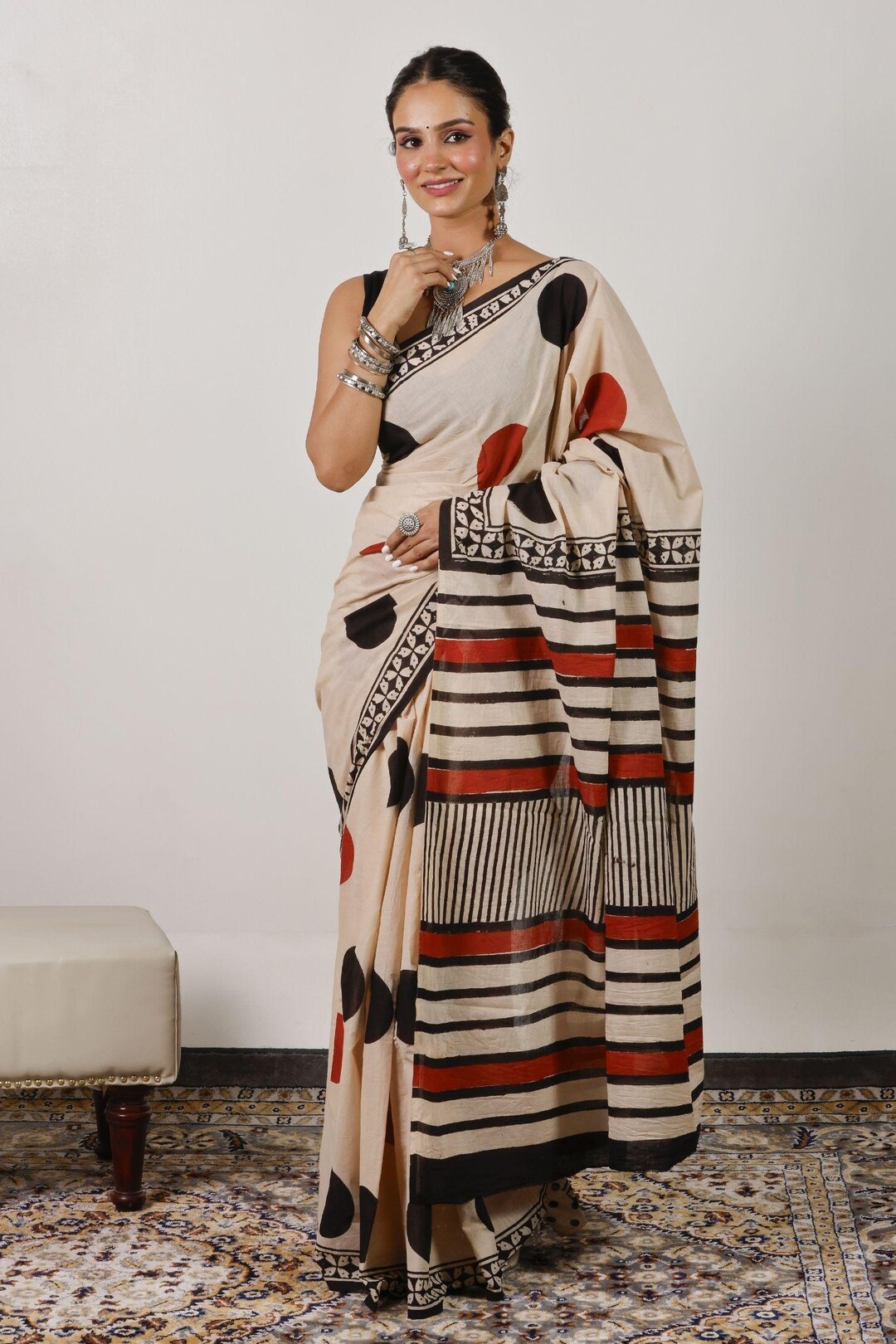 Printed Mulmul Saree: Lightweight Indian Summer Sari With Blouse - Etsy