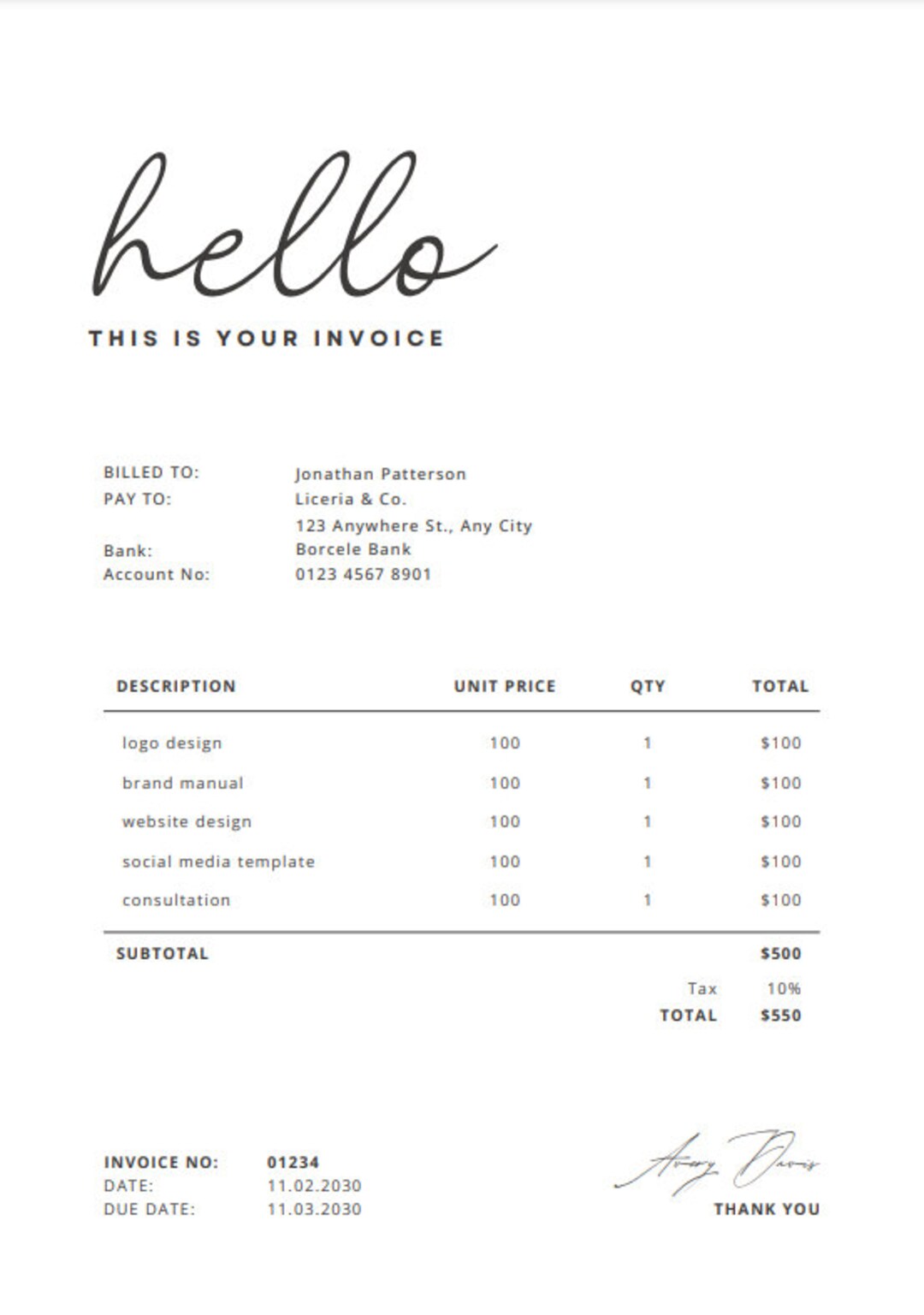 Fashion Invoice Template - Editable Small Business Invoice - Invoice ...