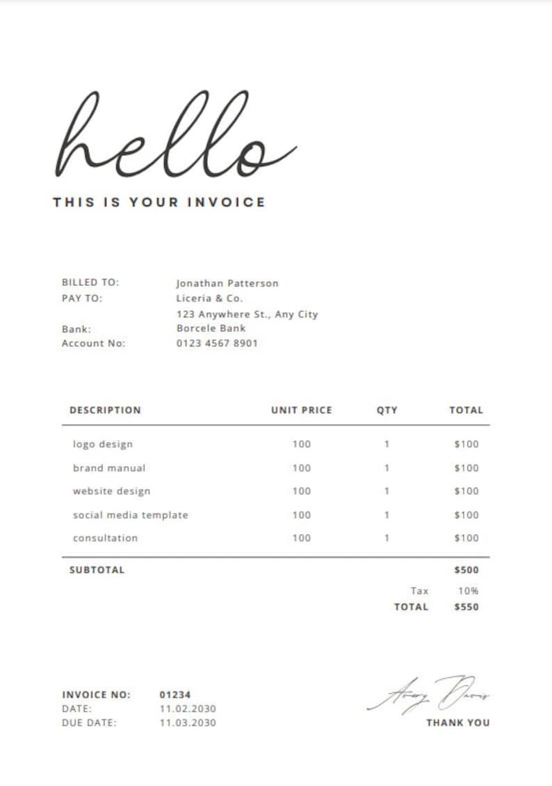 Fashion Invoice Template - Editable Small Business Invoice - Invoice ...