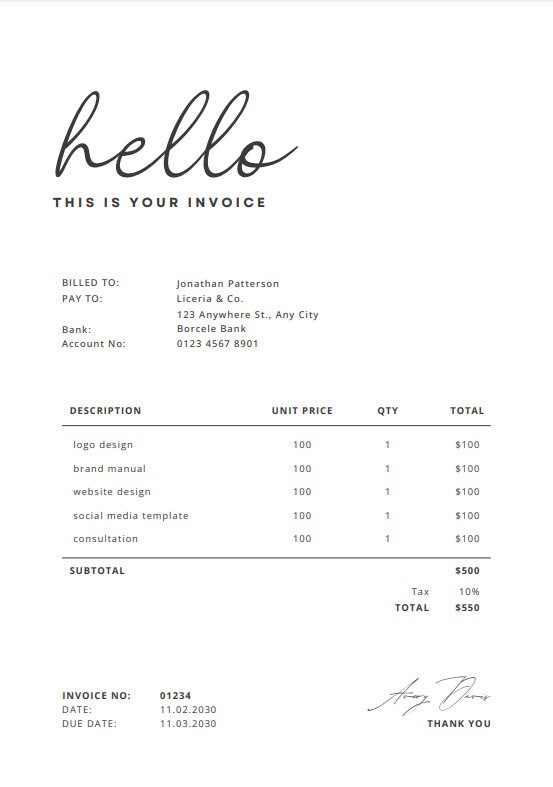 Fashion Invoice Template - Editable Small Business Invoice - Invoice ...