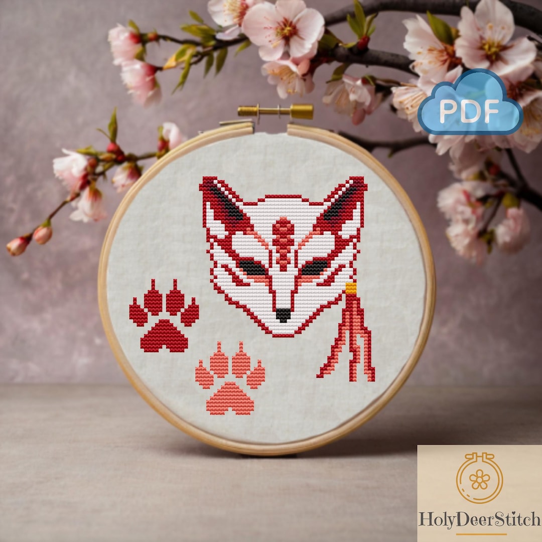 Kitsune Mask Cross Stitch Pattern PDF - Digital Download Japanese Anime ...