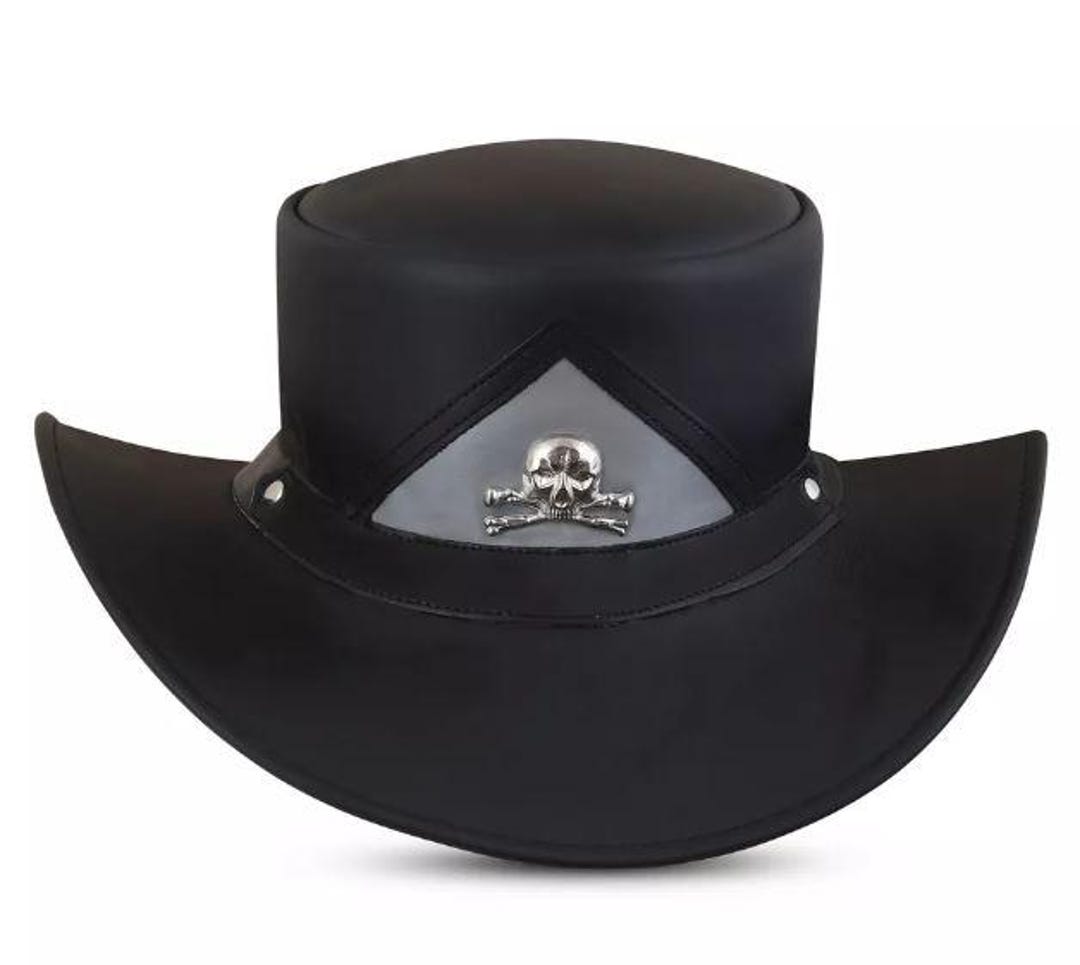 Gothic, Steampunk-inspired Black Leather Western Hat for Halloween and ...