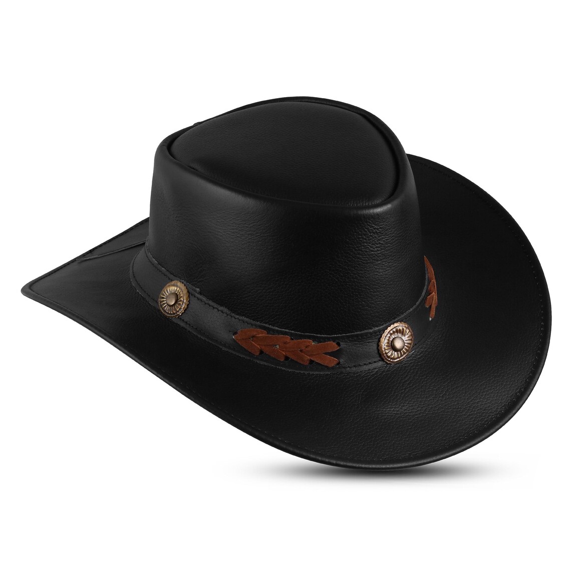 Black Genuine Leather Cowboy Hat: Shapeable Wide Brim Western Hat - Etsy