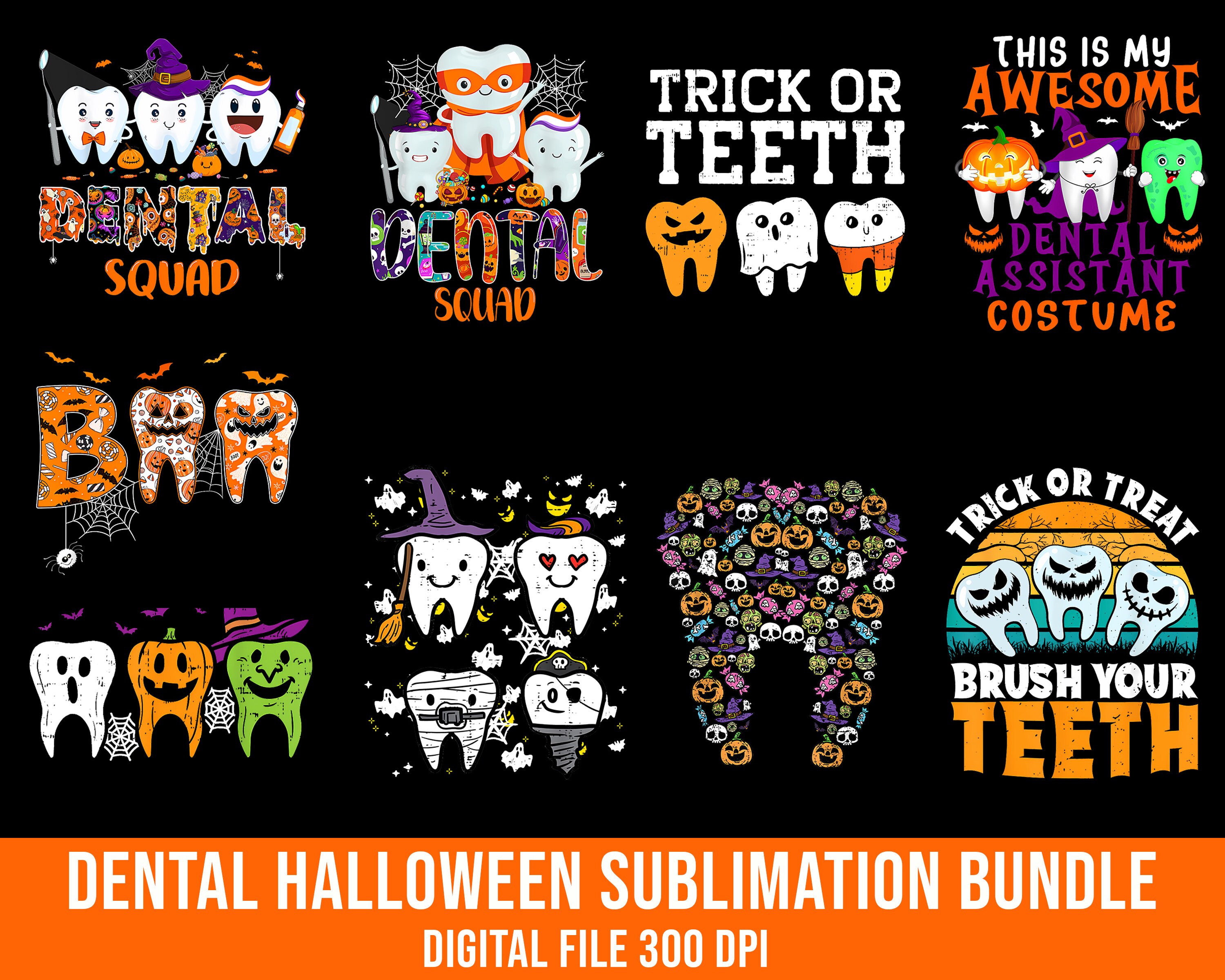 Dental Halloween PNG Bundle, Funny Halloween Teeth Png, Dental ...