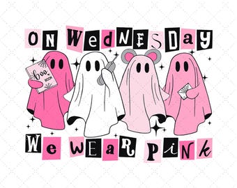 On Wednesday We Wear Pink Halloween Png, Cute Pink Ghost Png, Mean ...