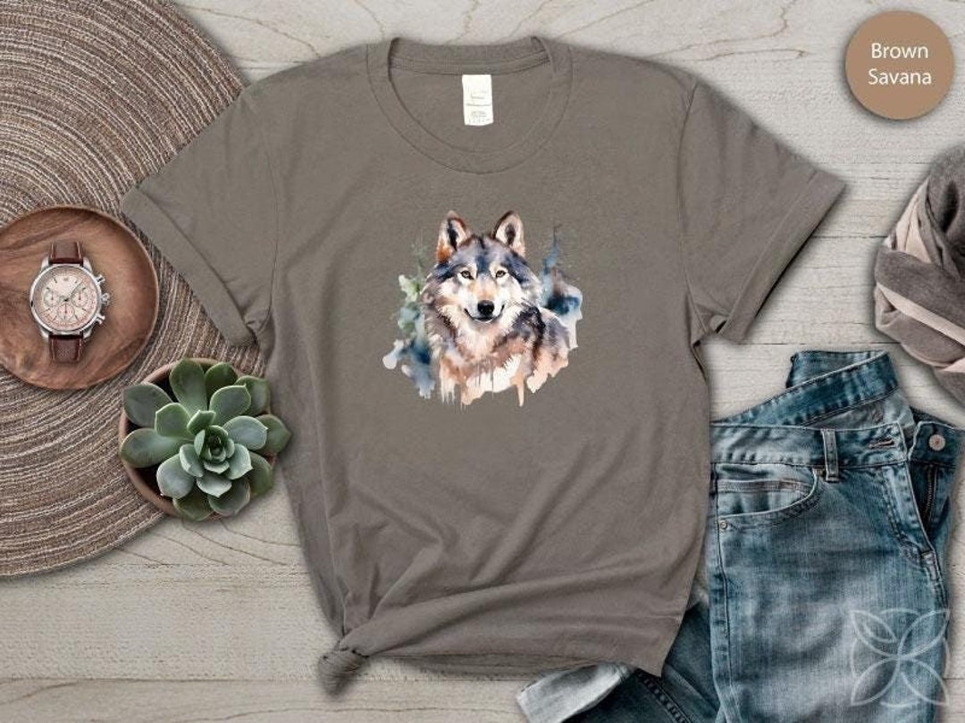 Watercolor Grey Wolf T-shirt Forest Animals Grey Silver Wolves Tee ...