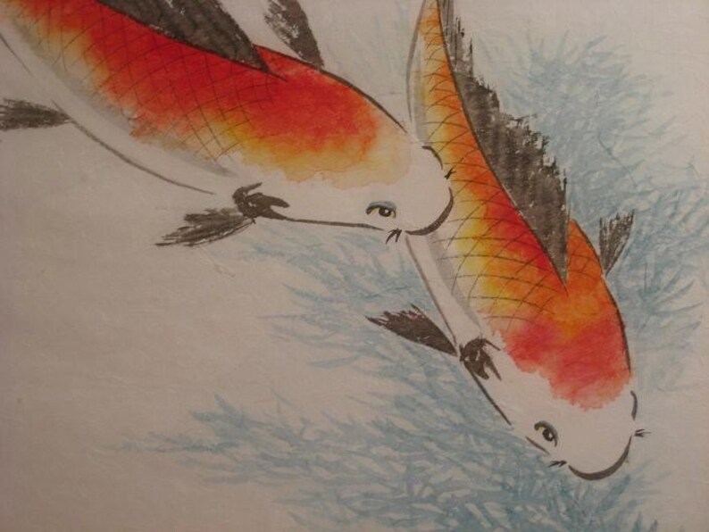 Koi Fish Original Large Framed Chinese Brush Painting | Etsy
