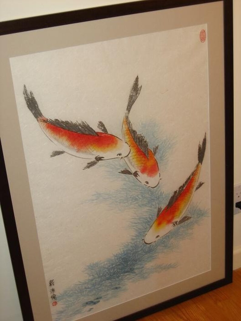 Koi Fish Original Large Framed Chinese Brush Painting | Etsy