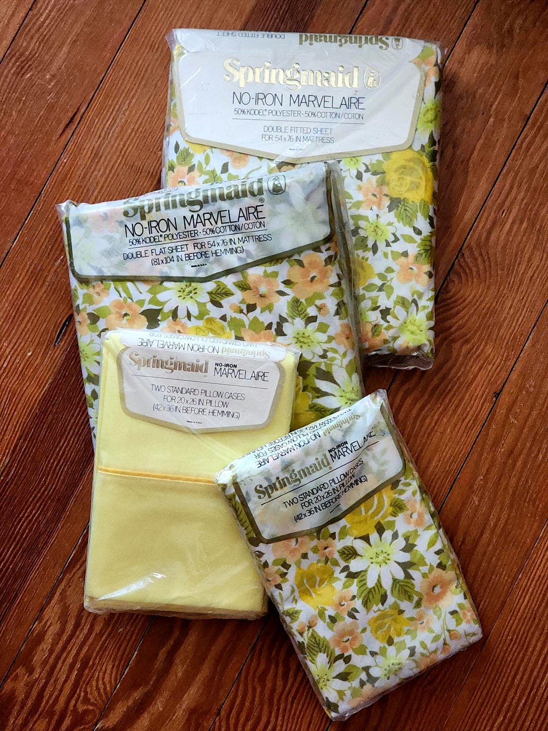 1970s Yellow Floral Vintage Springmaid Marvelaire Full Size Sheet Set ...