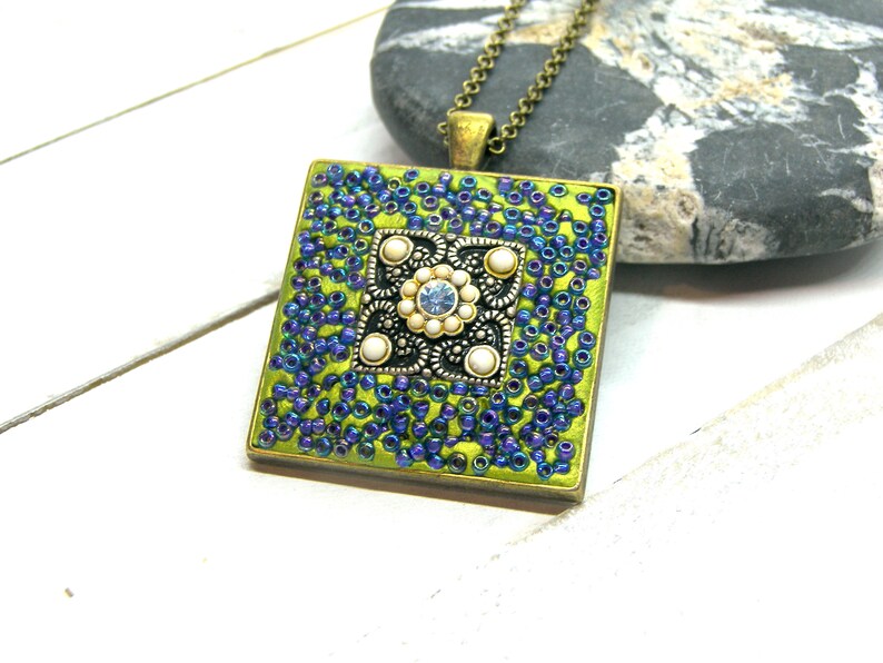 Cerulean Blue-green Mosaic Tile Pendant | Etsy