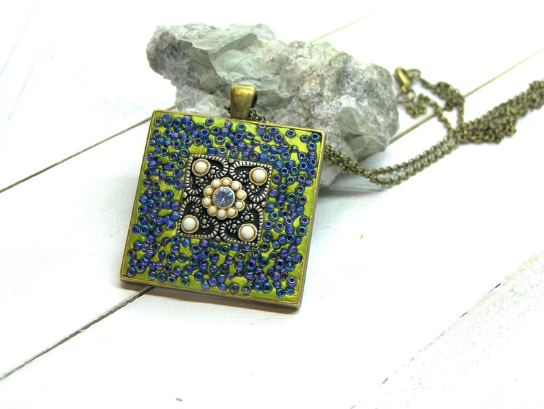 Cerulean Blue-green Mosaic Tile Pendant | Etsy