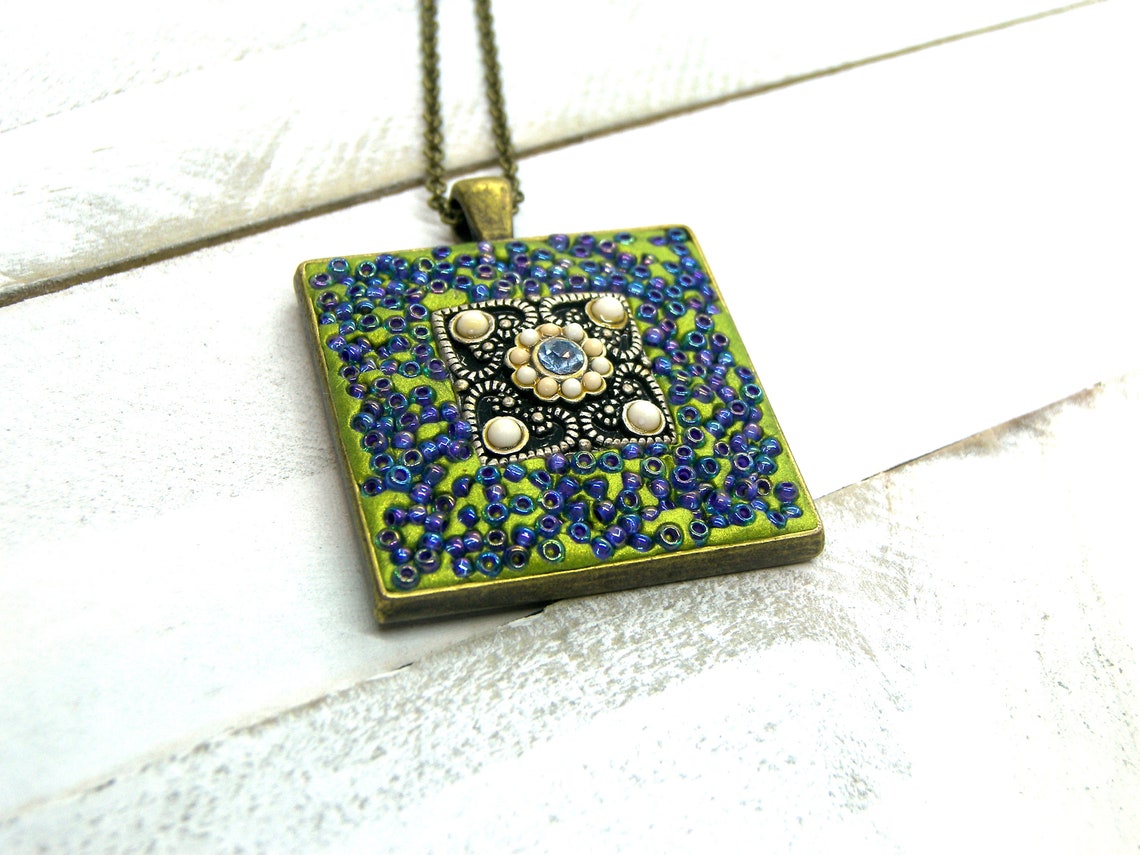 Cerulean Blue-green Mosaic Tile Pendant | Etsy