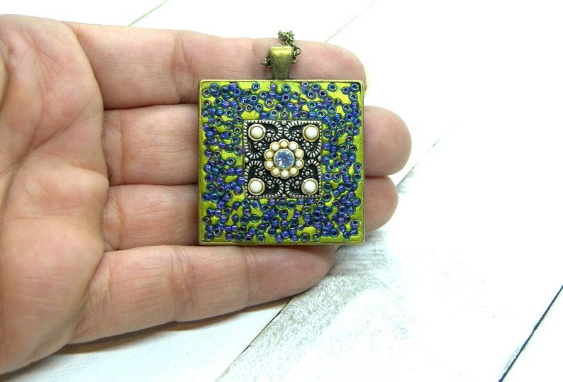 Cerulean Blue-green Mosaic Tile Pendant | Etsy