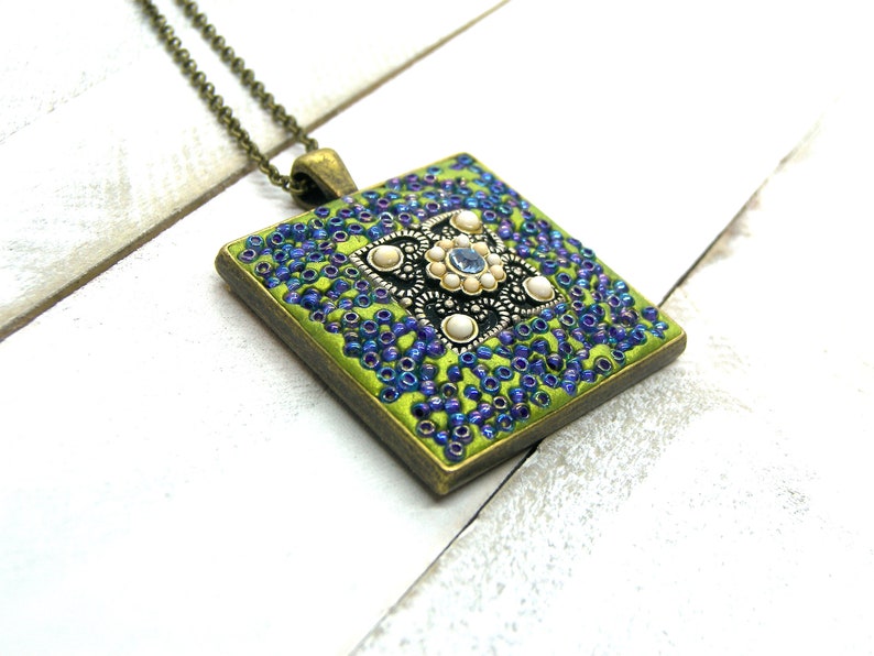 Cerulean Blue-green Mosaic Tile Pendant - Etsy
