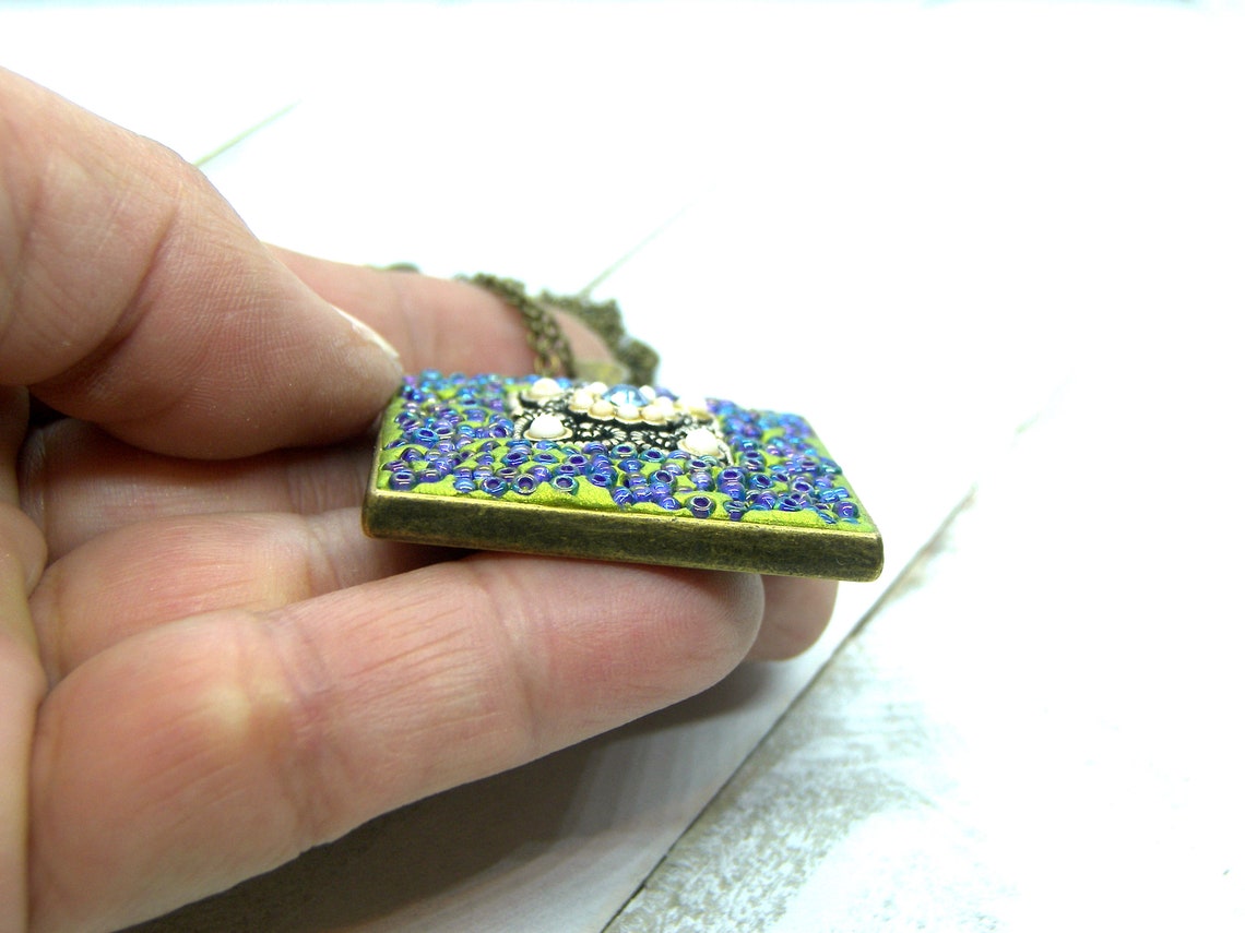 Cerulean Blue-green Mosaic Tile Pendant | Etsy