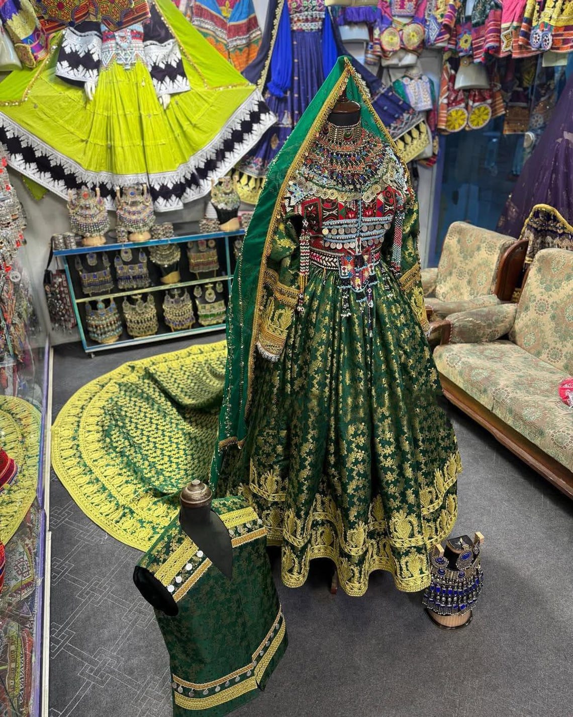 Afghan Green Banars Nikkah Long Kochi Couple Dress and Wasket for ...