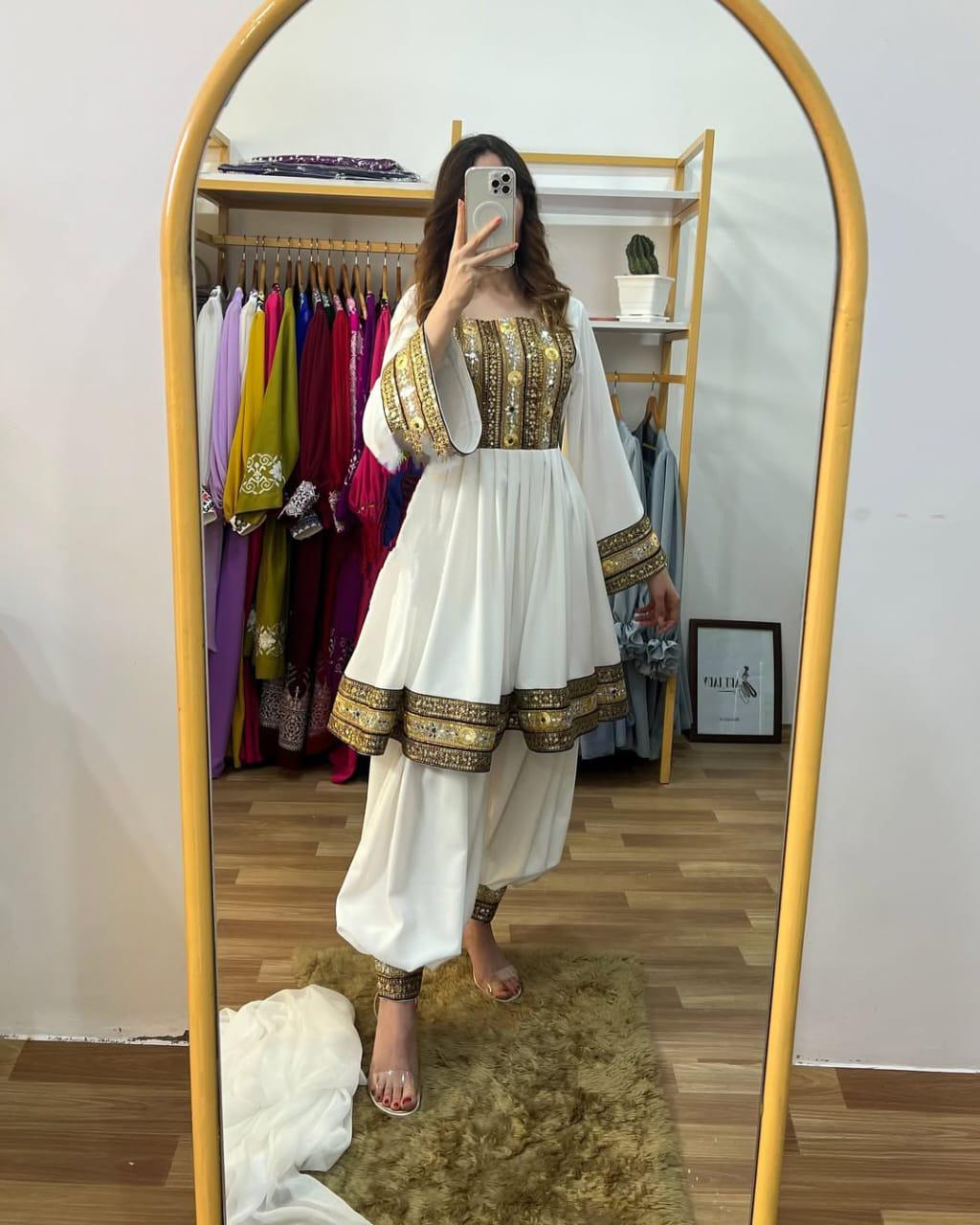 White Short Afghan Kochi Party and Eid Dress for Women - Etsy