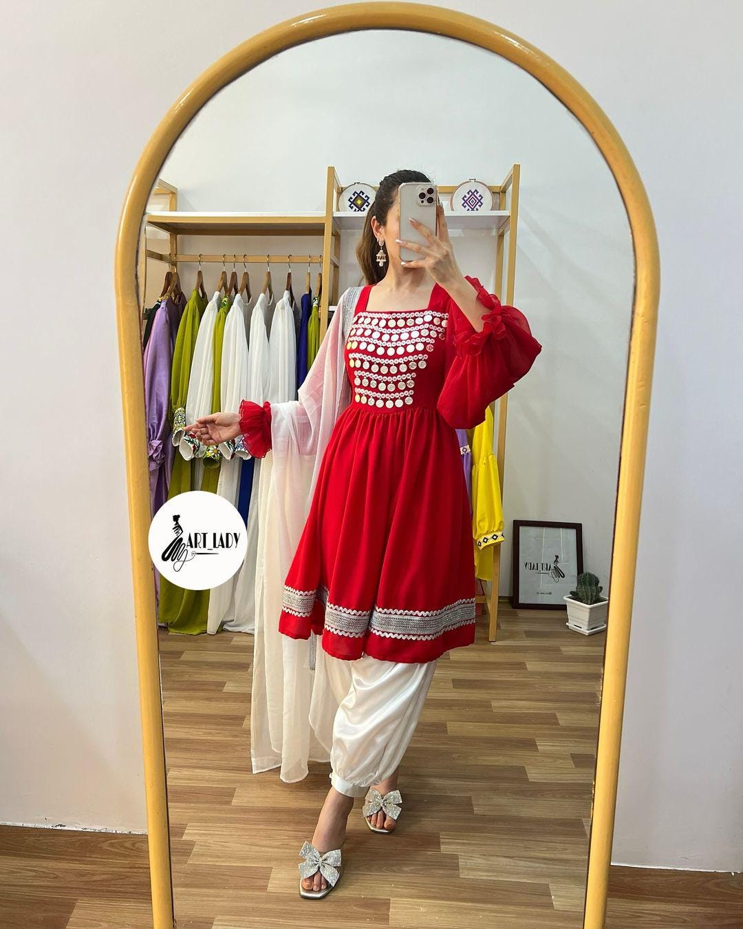 Red Short Afghan Kochi Style Bridal Indian Party Dress for Women - Etsy