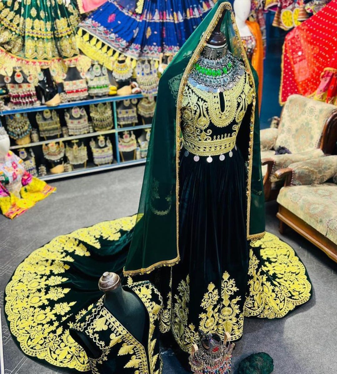 Afghan Kochi Green Nikkah Long Couple Dress and Wasket for Wedding - Etsy