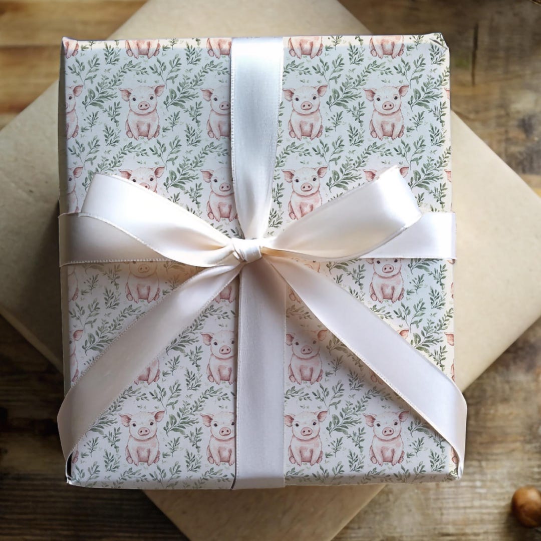 Birthday Wrapping Paper Roll Pig Gift Wrap Baby Shower Gender Neutral ...