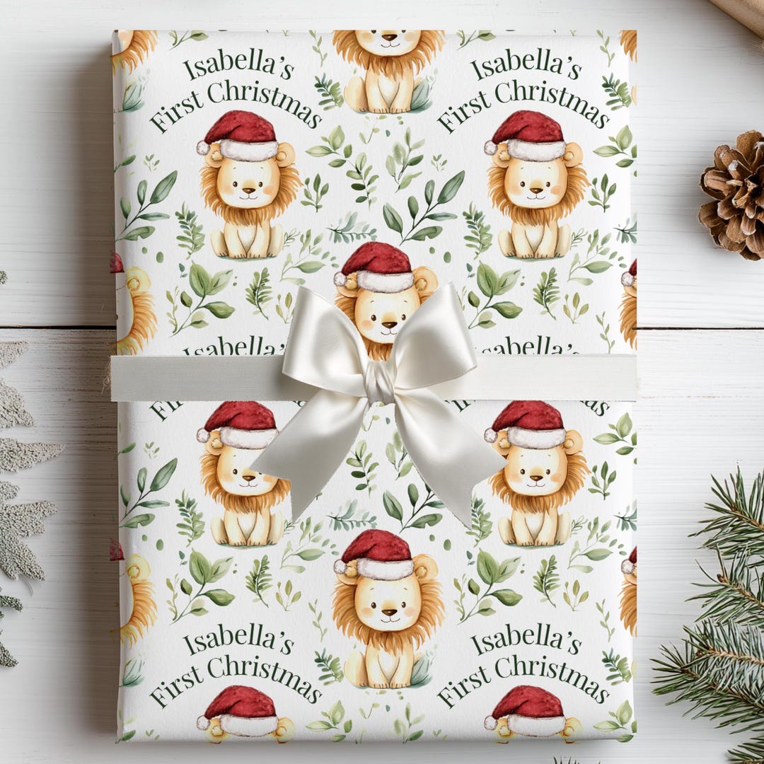 Personalized Christmas Lion Wrapping Paper Gift Wrap Baby's First ...