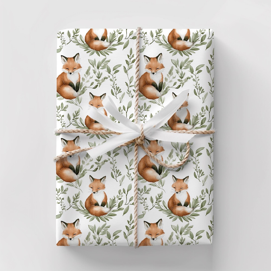 Baby Fox Gift Paper Baby Shower Gift Wrap Woodland Nursery Wrapping ...
