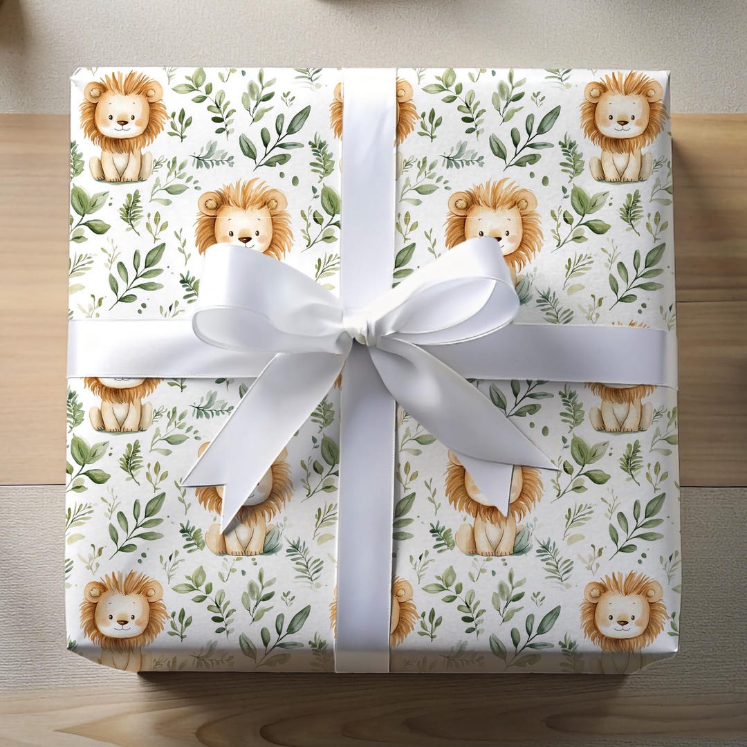 Safari Lion Wrapping Paper: Botanical Baby Shower Gift Wrap - Etsy