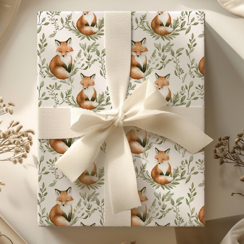 Baby Fox Gift Paper Baby Shower Gift Wrap Woodland Nursery Wrapping ...