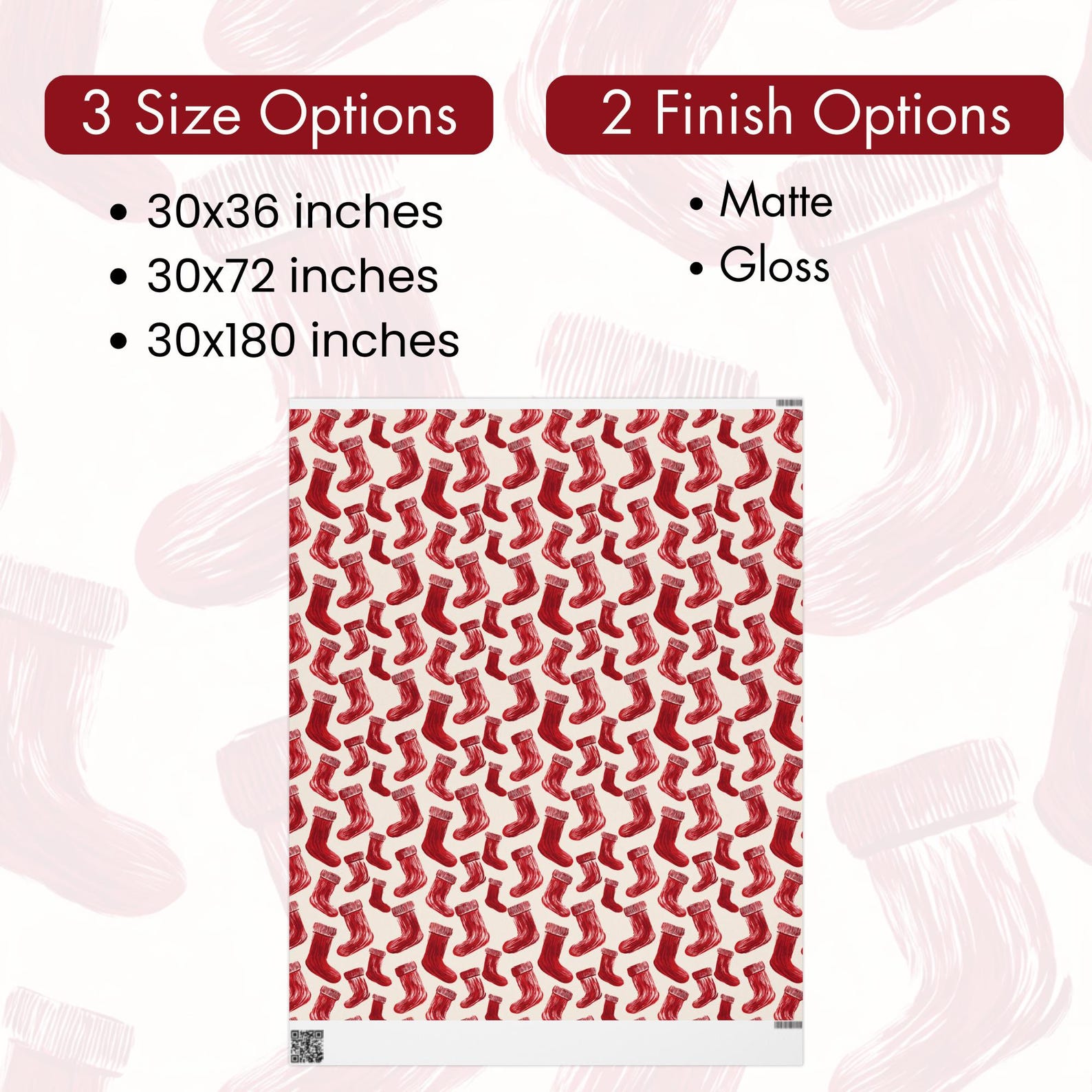 Classic Christmas Wrapping Paper Roll Red and Cream Stockings ...