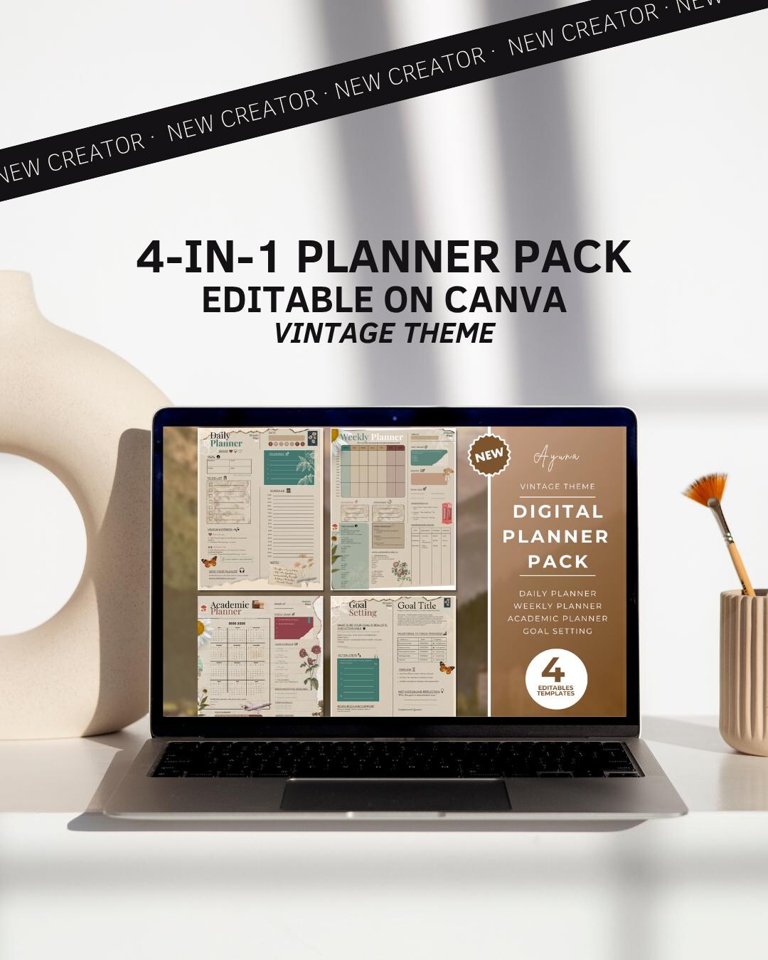 Vintage Digital Planner Pack 4-in-1 | Daily, Weekly, Academic & Goal ...