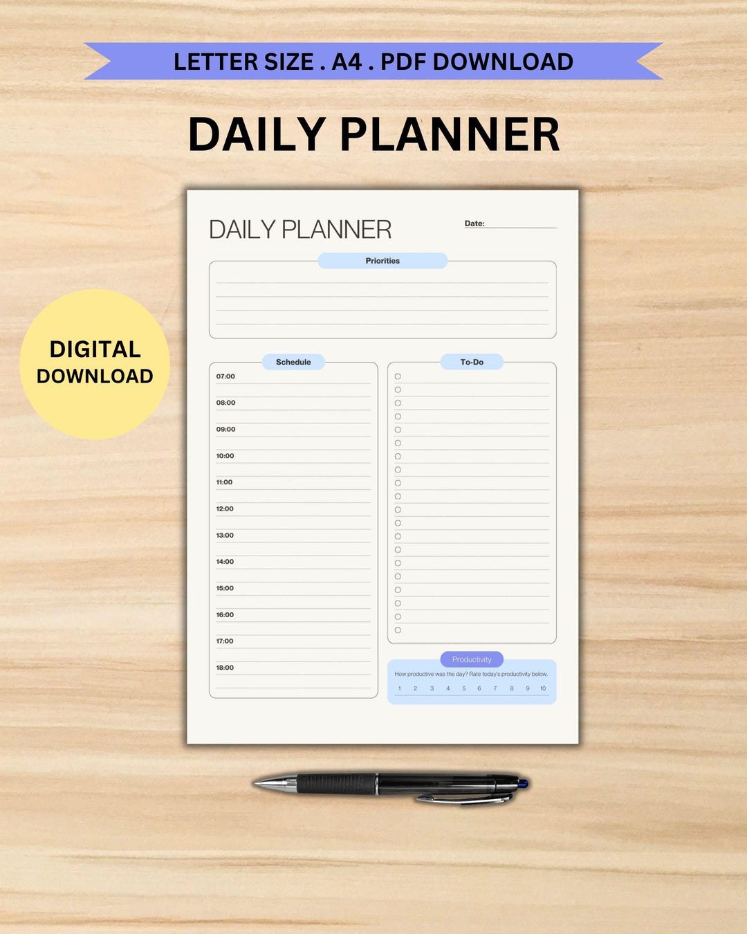 Printable Daily Planner With Time Slots PDF, Daily to Do List, Daily ...
