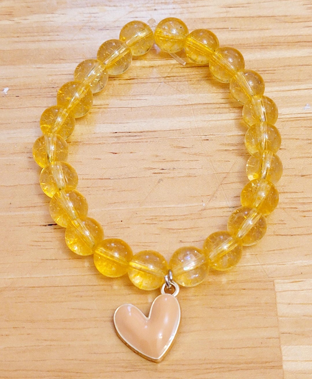 Citrine Beads Bracelet With Gold Colored Enameled Heart, Autumn Heart ...