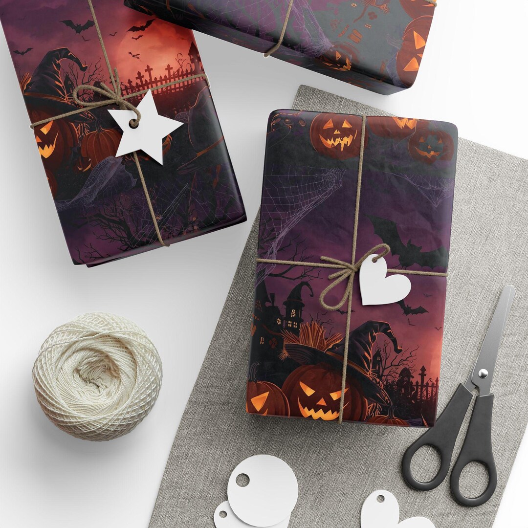 Spooky Themed Wrapping Paper for Halloween Gifts, Ghost Decor, Printed ...