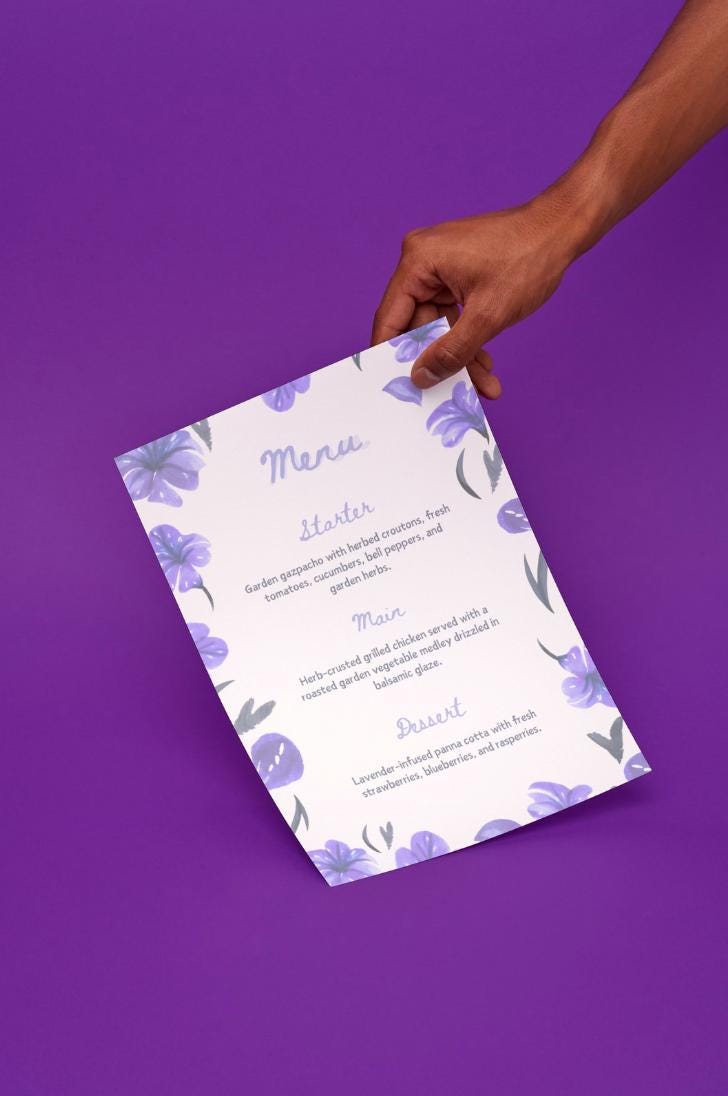 Editable Menu Template Birth Flower Collection Violet Theme Instant ...