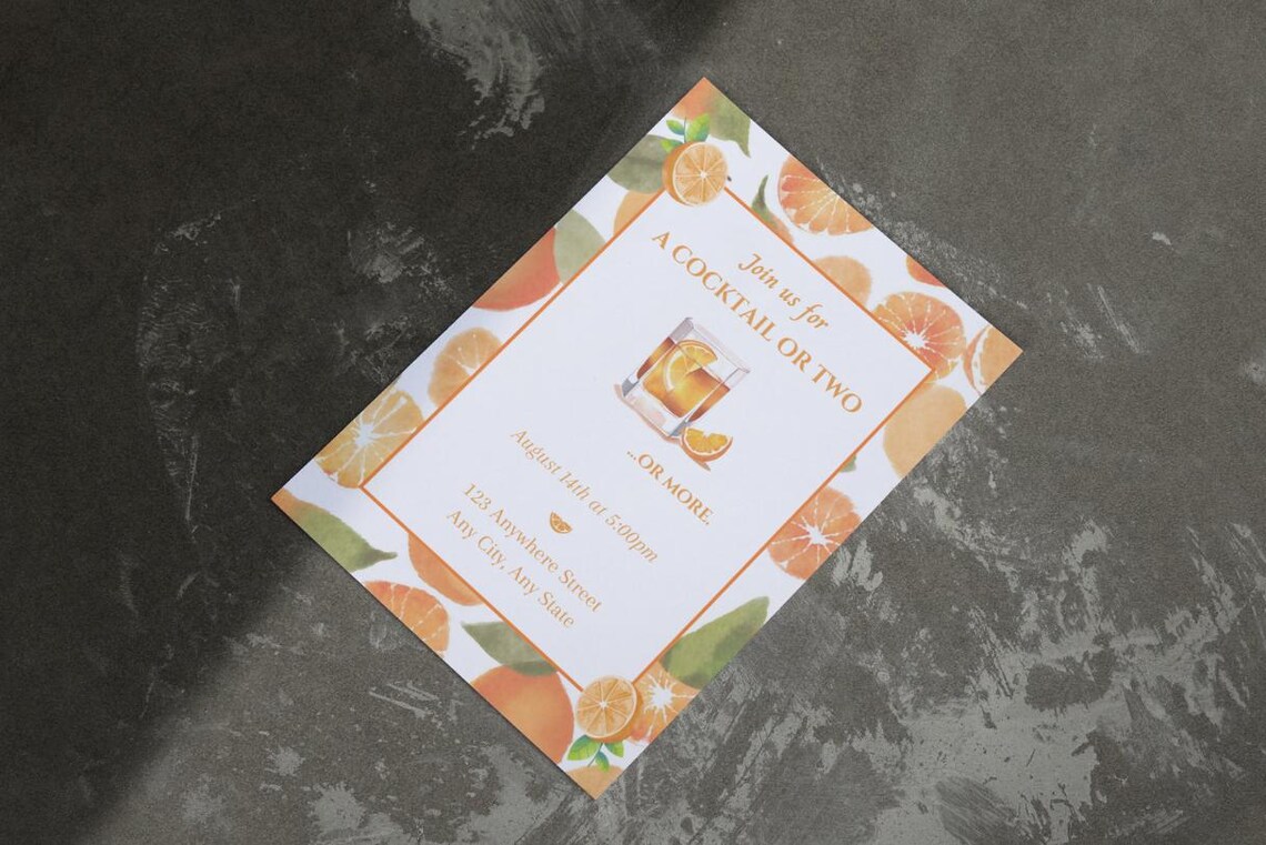 Editable Cocktail Party Template Fruit Collection Orange Citrus Theme ...