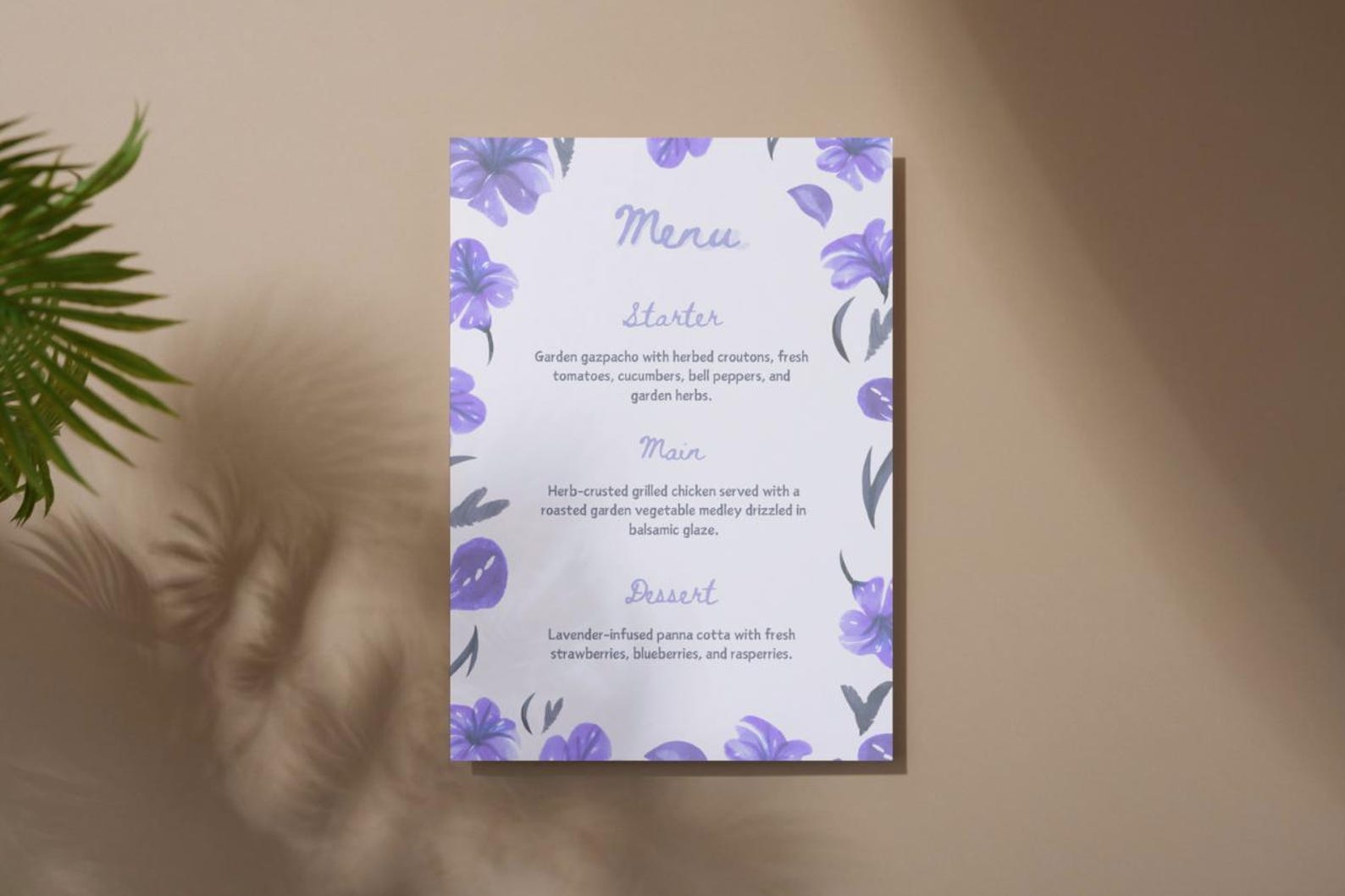 Editable Menu Template Birth Flower Collection Violet Theme Instant ...