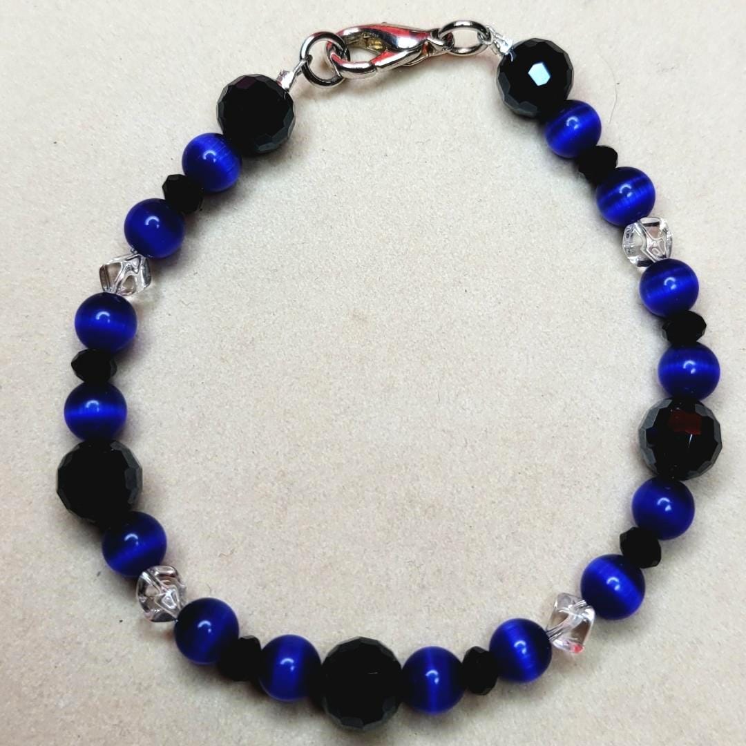 Cobalt Blue Cat's Eye Beaded Bracelet With Cobalt Crystals - Etsy