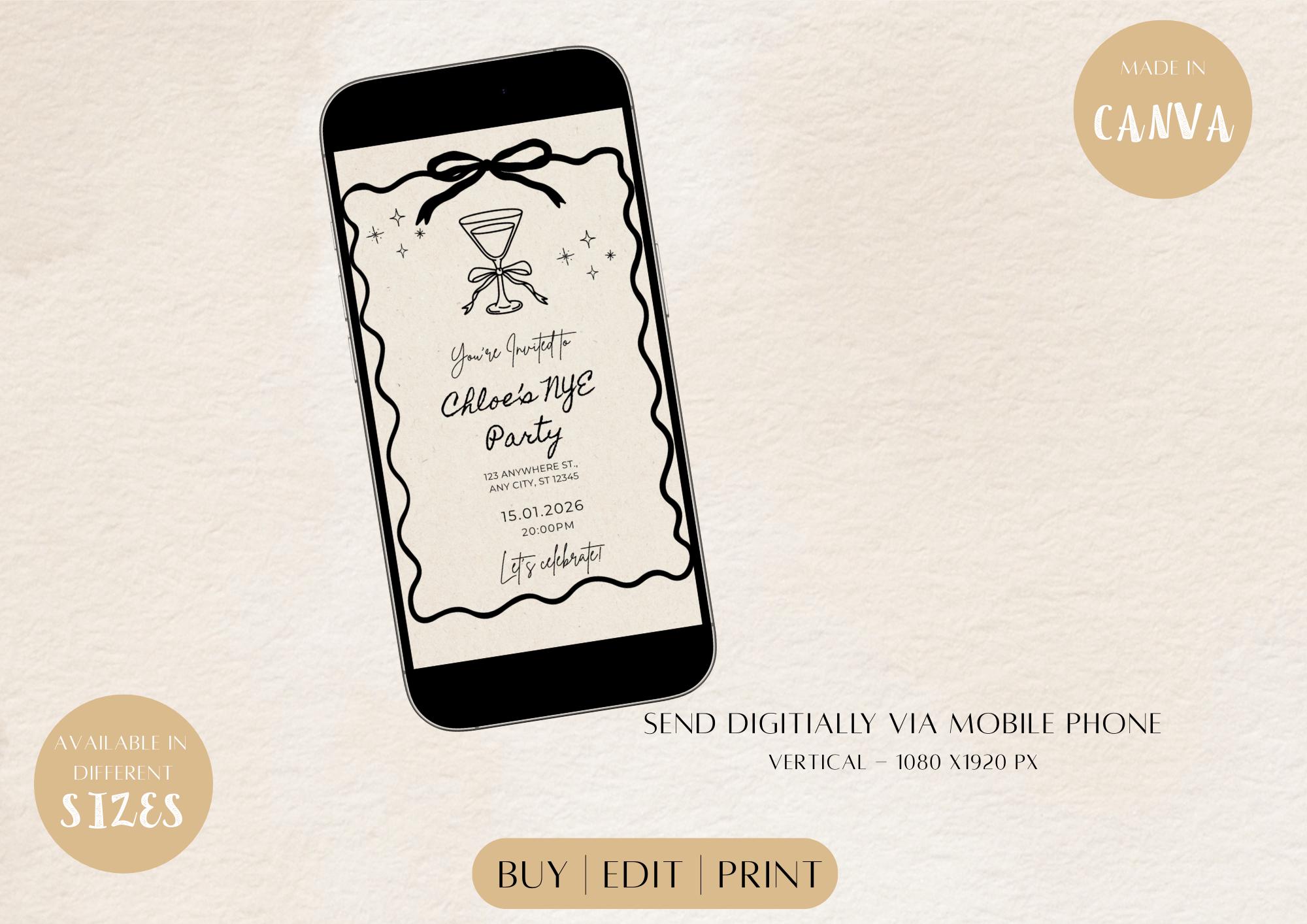 Vintage New Years Eve Party Invitation | Girly NYE Party Invite| Waves ...
