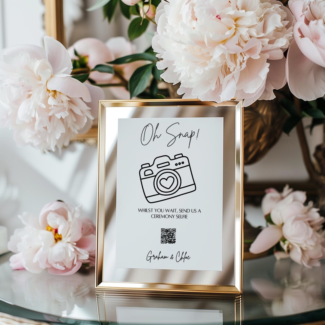 Oh Snap! Ceremony Selfie Wedding Sign | Editable Wedding QR Code Photo ...