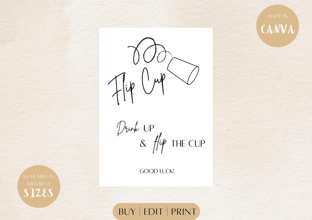 Editable Flip Cup Sign | Printable Drinking Game Sign | Bachelorette ...