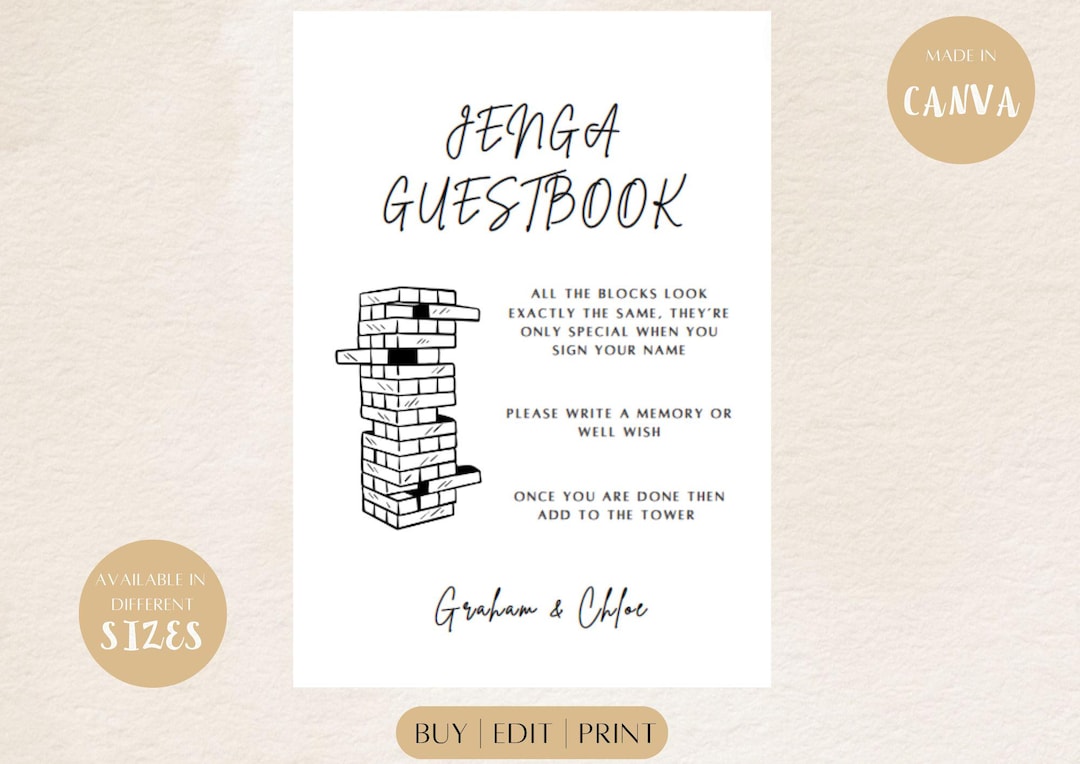 Printable Wedding Jenga Guest Book Sign| Jenga Game Sign | Alternative ...