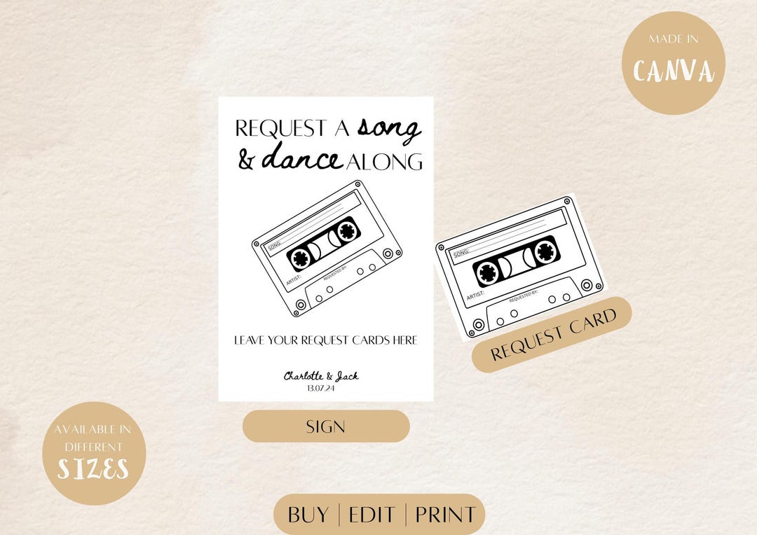 Editable Song Request Cards Template, Minimalist Wedding Song Request ...