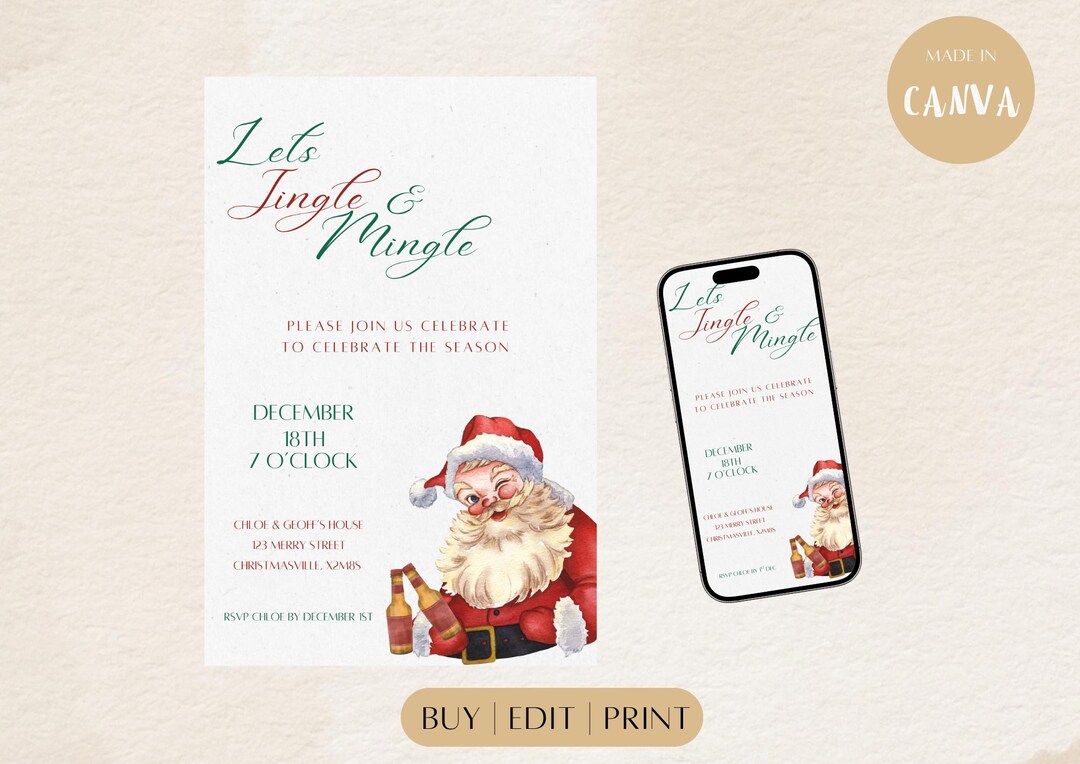 Jingle & Mingle Christmas Party Invitation Template (digital Download ...