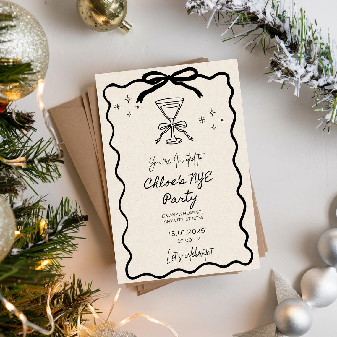 Vintage New Years Eve Party Invitation | Girly NYE Party Invite| Waves ...