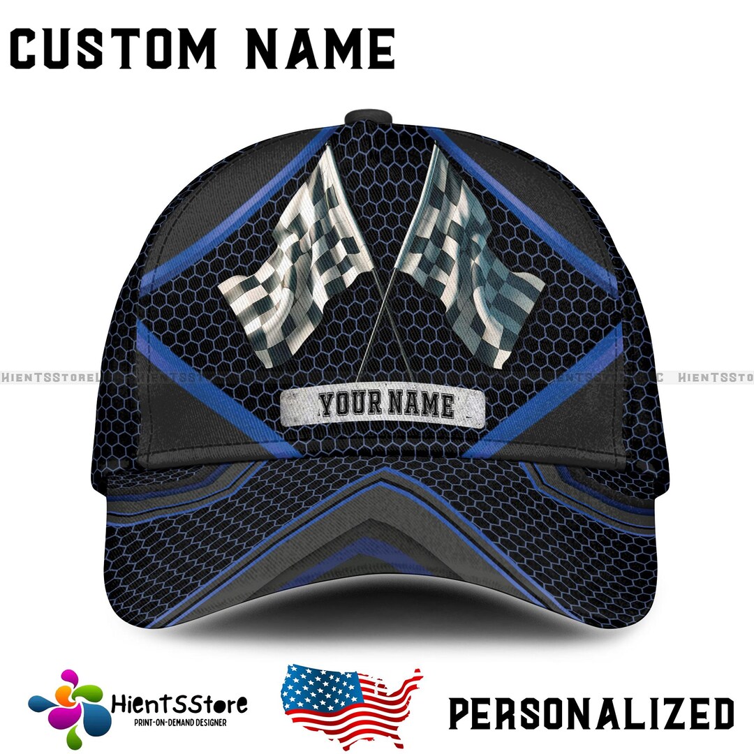 Custom Name Racing Flag Hat – Personalized Tom Name Race Car Driver Cap ...