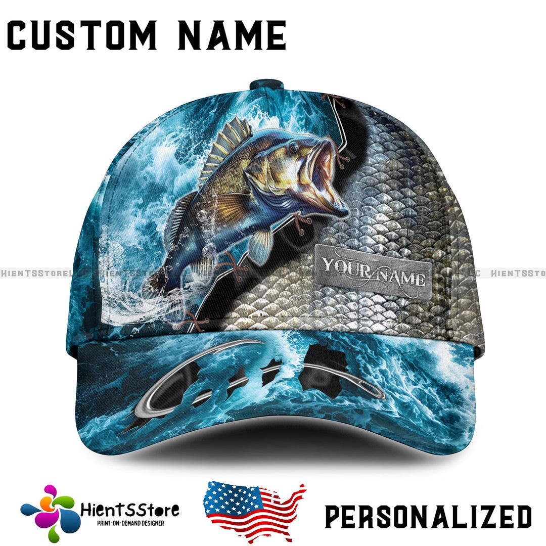 Custom Name Bass Fishing Cap for Men Custom Name Fisherman Hat, Fishing ...